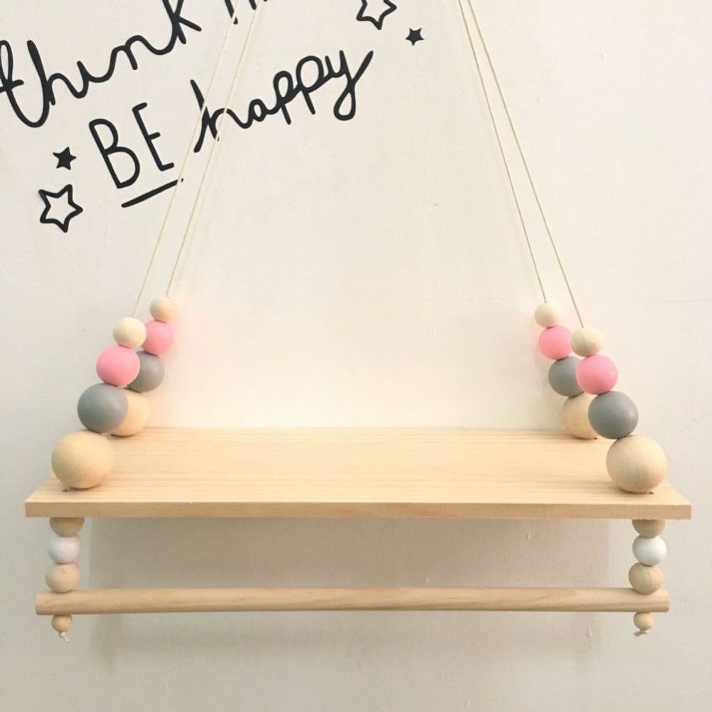 Hanging Swing Rope Floating Shelves with Wooden Beads, Wall Hanging ...