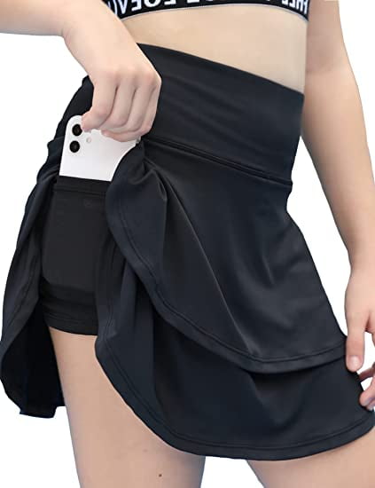 Saodimallsu Girls Pleated Athletic Skorts Layered Ruffle Skirt with ...