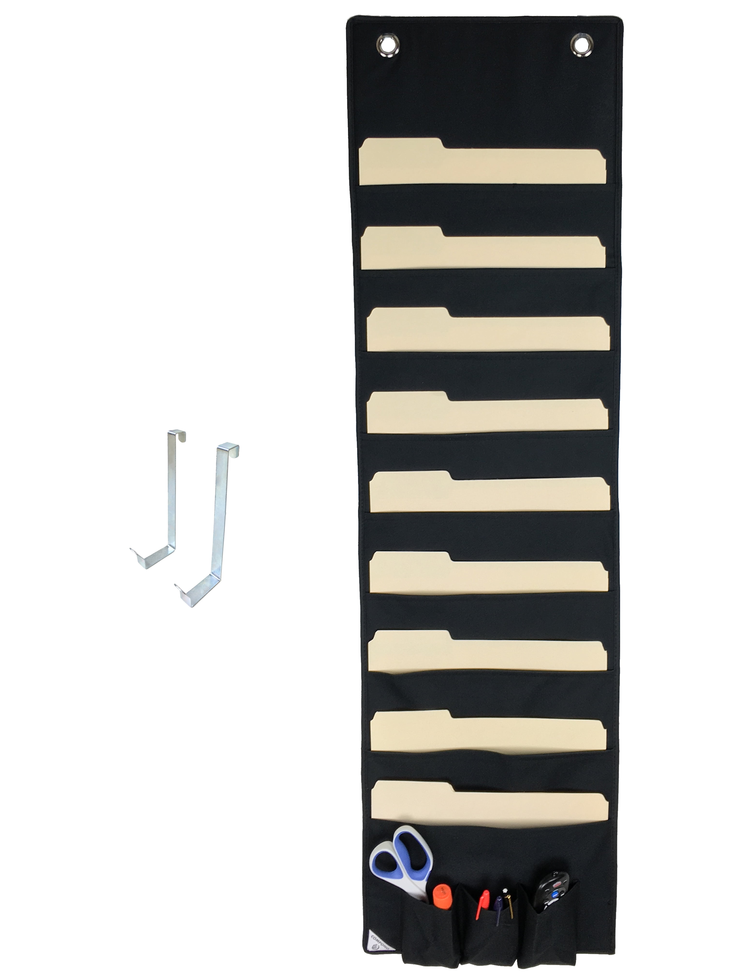 COMPONO Hanging File Folder Organizer with over Door Hangers (Black ...