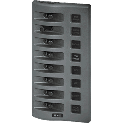 Blue Sea Systems #4308 Switch Panel, Toggle w/ Fuses, 8 Switches, Gray ...