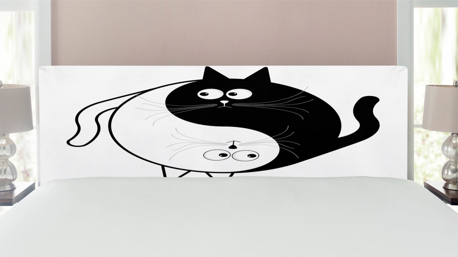 Ying Yang Headboard, Cats Cuddle Hugging Unity Ying Yang Sign Cartoon ...