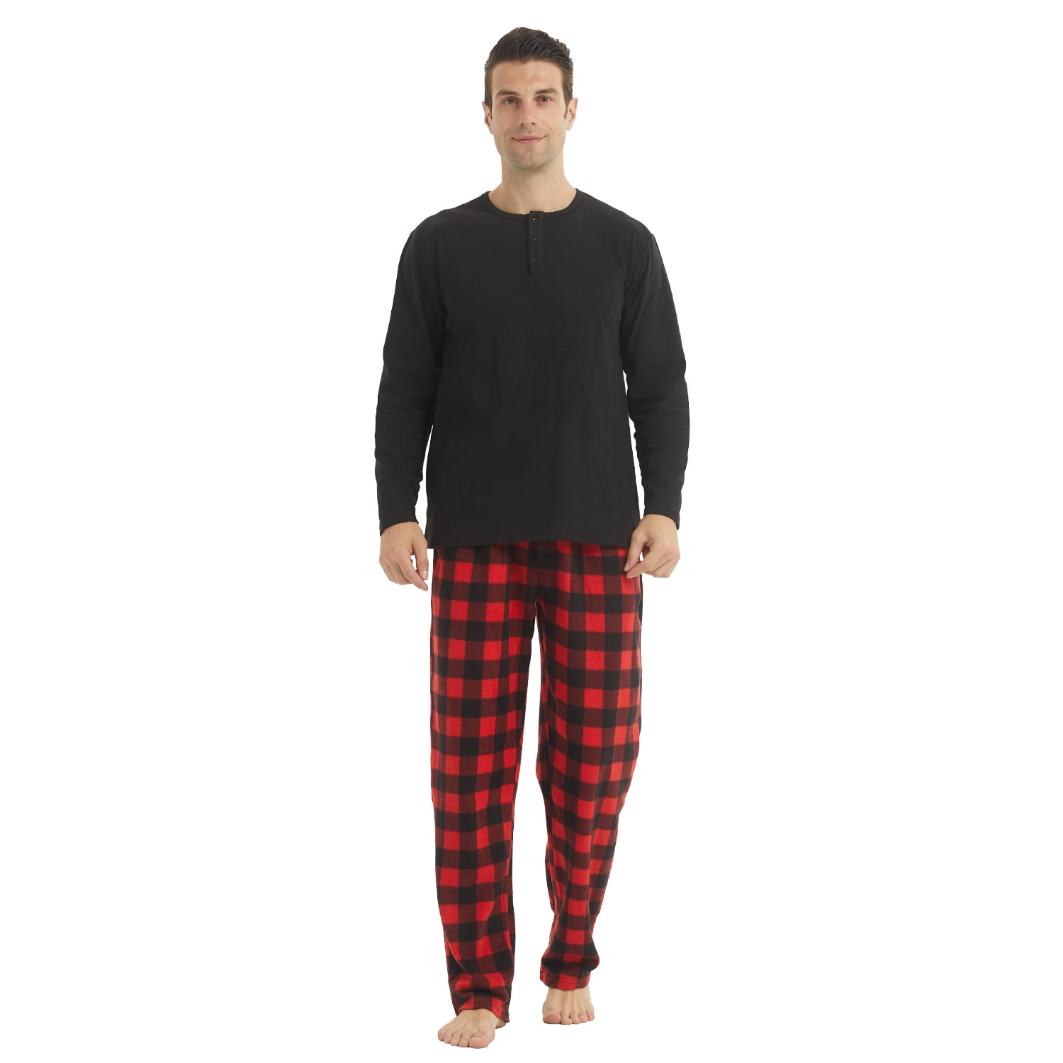 LANBAOSI Men Fleece Plaid Pajamas Set Comfy Sleepwear 2-piece Size M ...