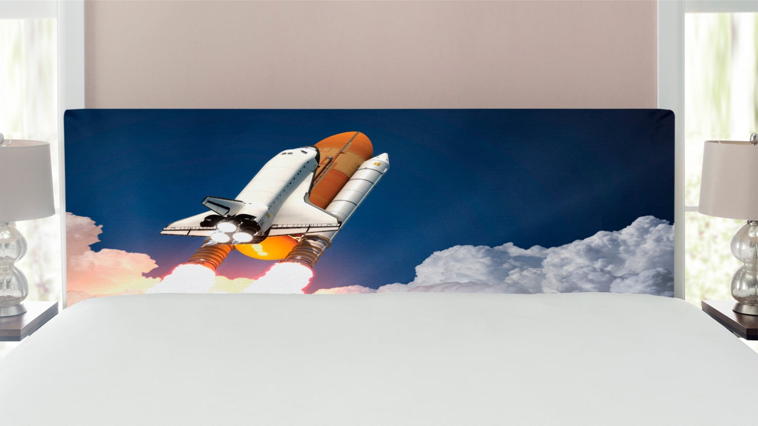 Outer Space Headboard, Space Rocket Lifting Through the Clouds Blast ...