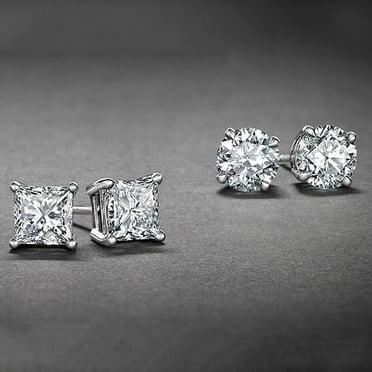 1/2 Carat T.G.W. CZ Sterling Silver Stud Earrings, 4mm - Walmart.com