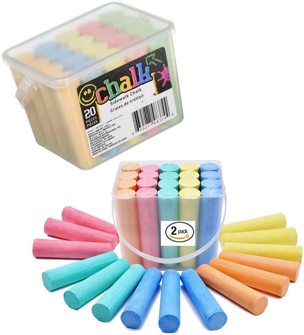 Jumbo Sidewalk Chalk Bulk 2 Pack Assorted Colors 40 Pieces Set Non ...