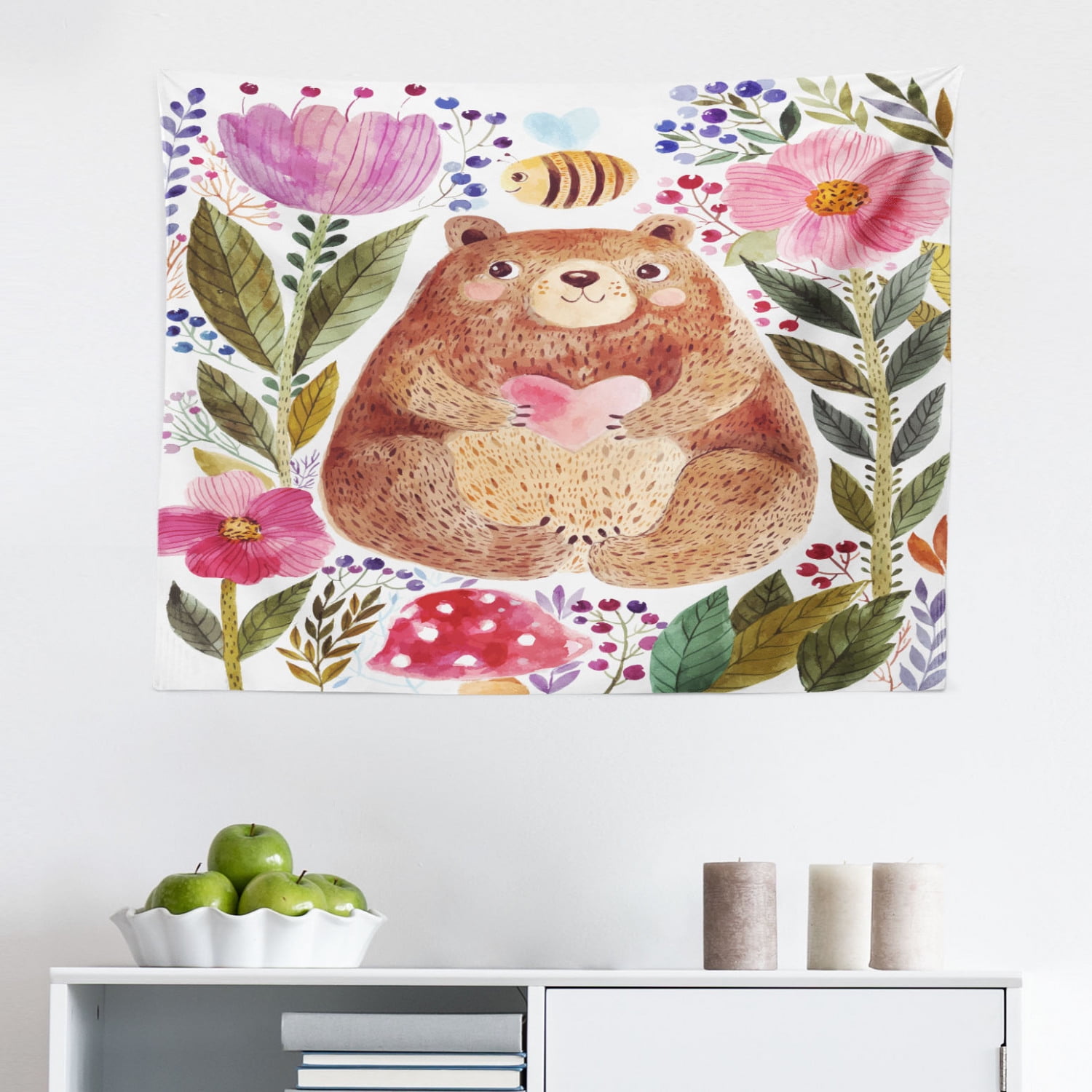 Watercolor Flower Tapestry, Different Kinds of Flowers Herbs Plants and ...
