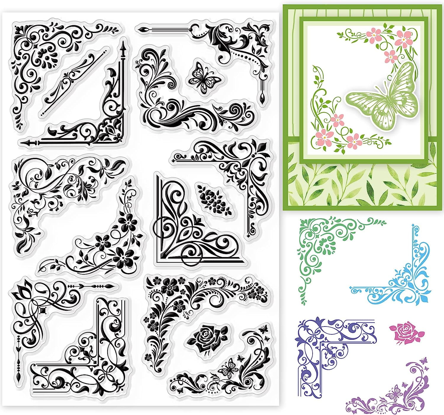 1sheet Flower Lace Clear Stamps Butterfly Border Corner Silicone Clear ...