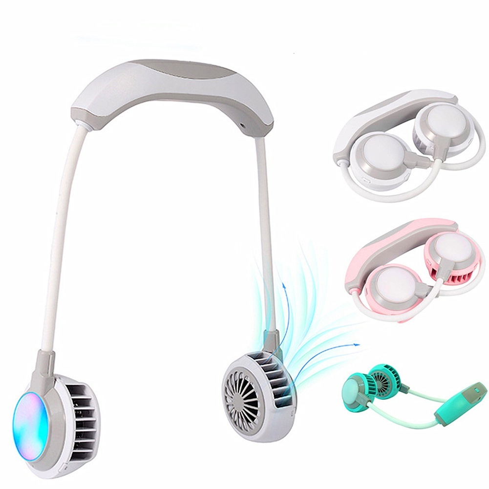 Double Hanging Neck Fan 3-speed Adjustment With Light Rotatable Side ...