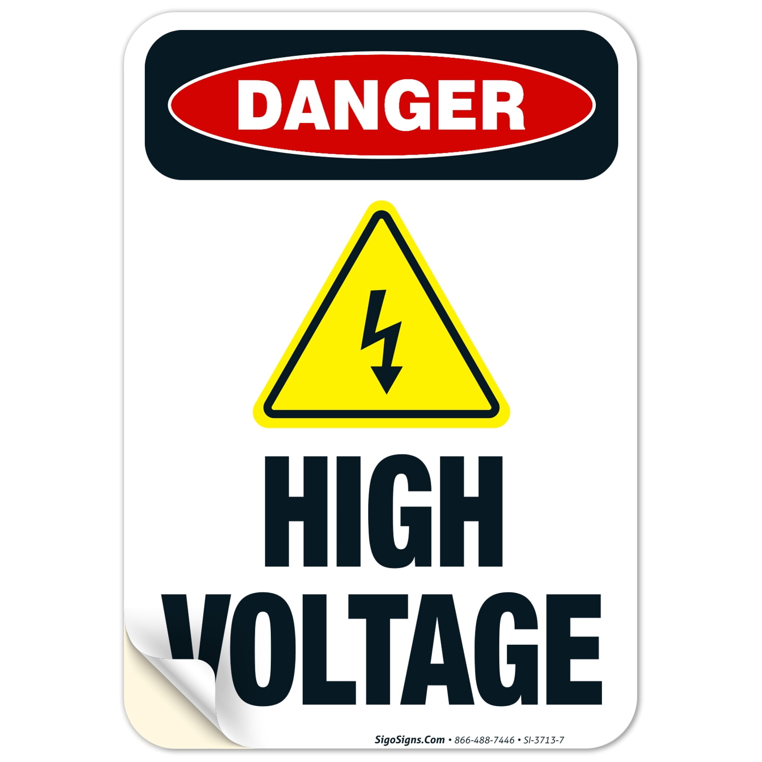 High Voltage Sign, OSHA Danger Sign, (SI-3713) 10x7 Vinyl Sticker ...