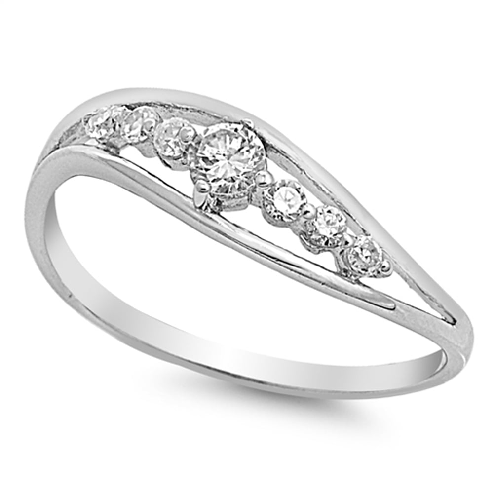 White Cubic Zirconia Waved Elegant Ring .925 Sterling Silver Thumb Band ...