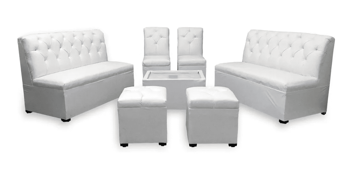 Sala Lounge Capitonada Blanca Minimalista Moderna Sillones Puff ...