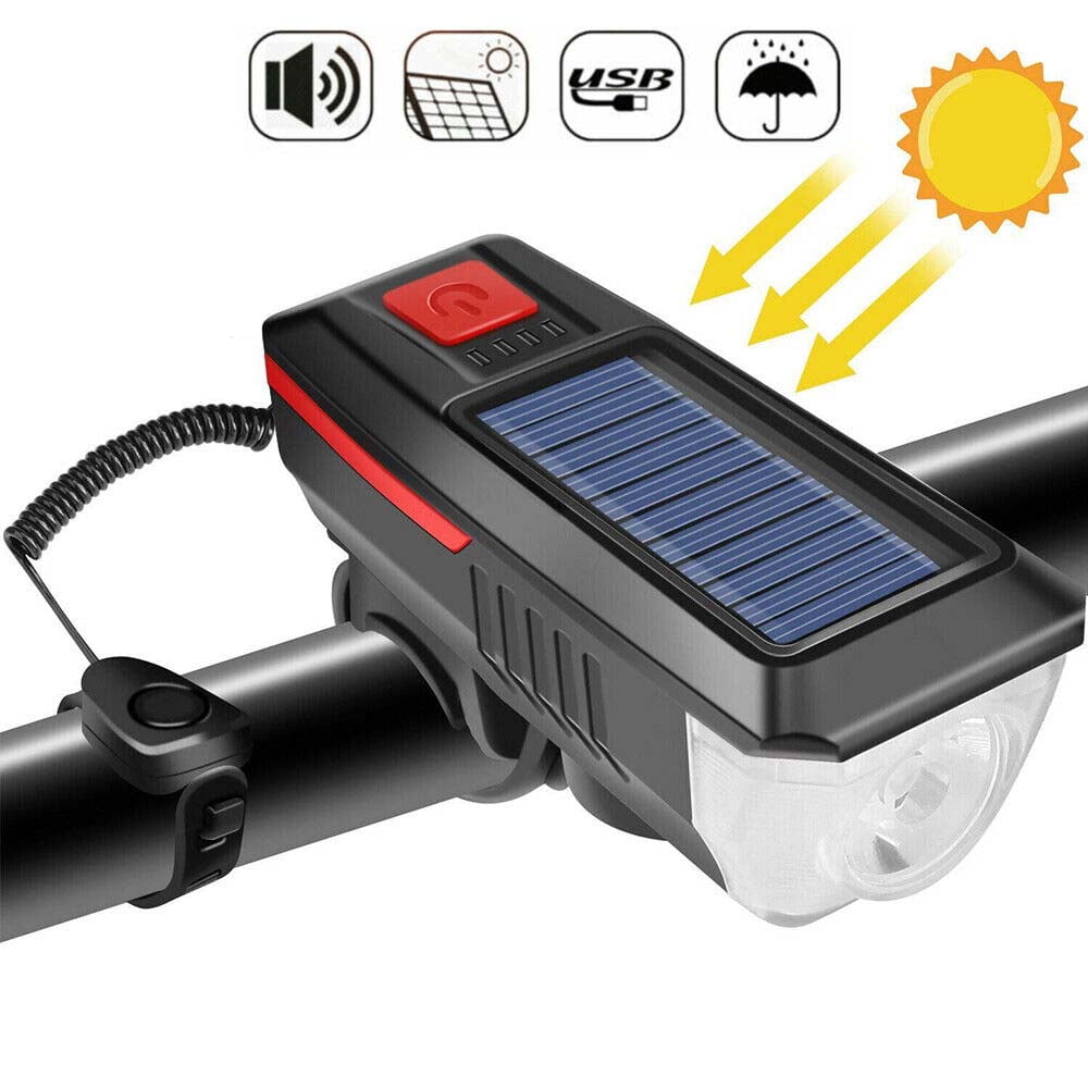 Solar Powered USB Rechargeable LED Bicycle Headlight Bike Head Light ...