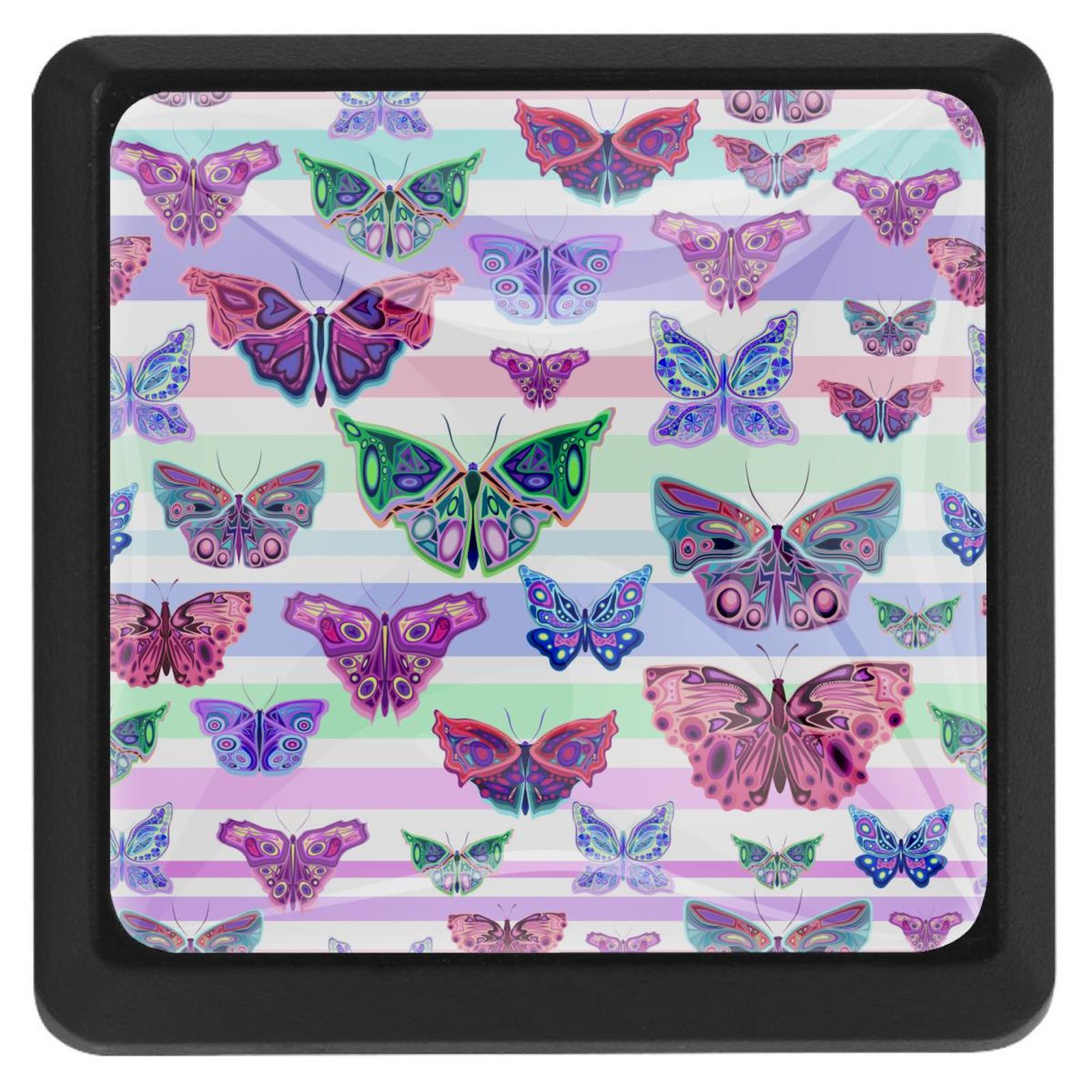 3 Pack Colorful Butterflies Square Cabinet Door Knobs Decor for ...