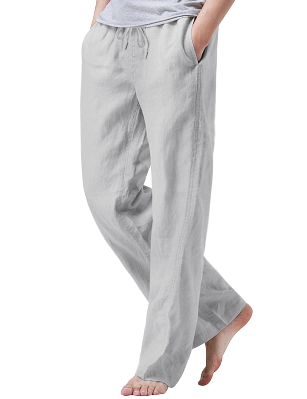 ZHENWEI Mens Cotton Linen Drawstring Pants Elastic Waist Casual Jogger ...