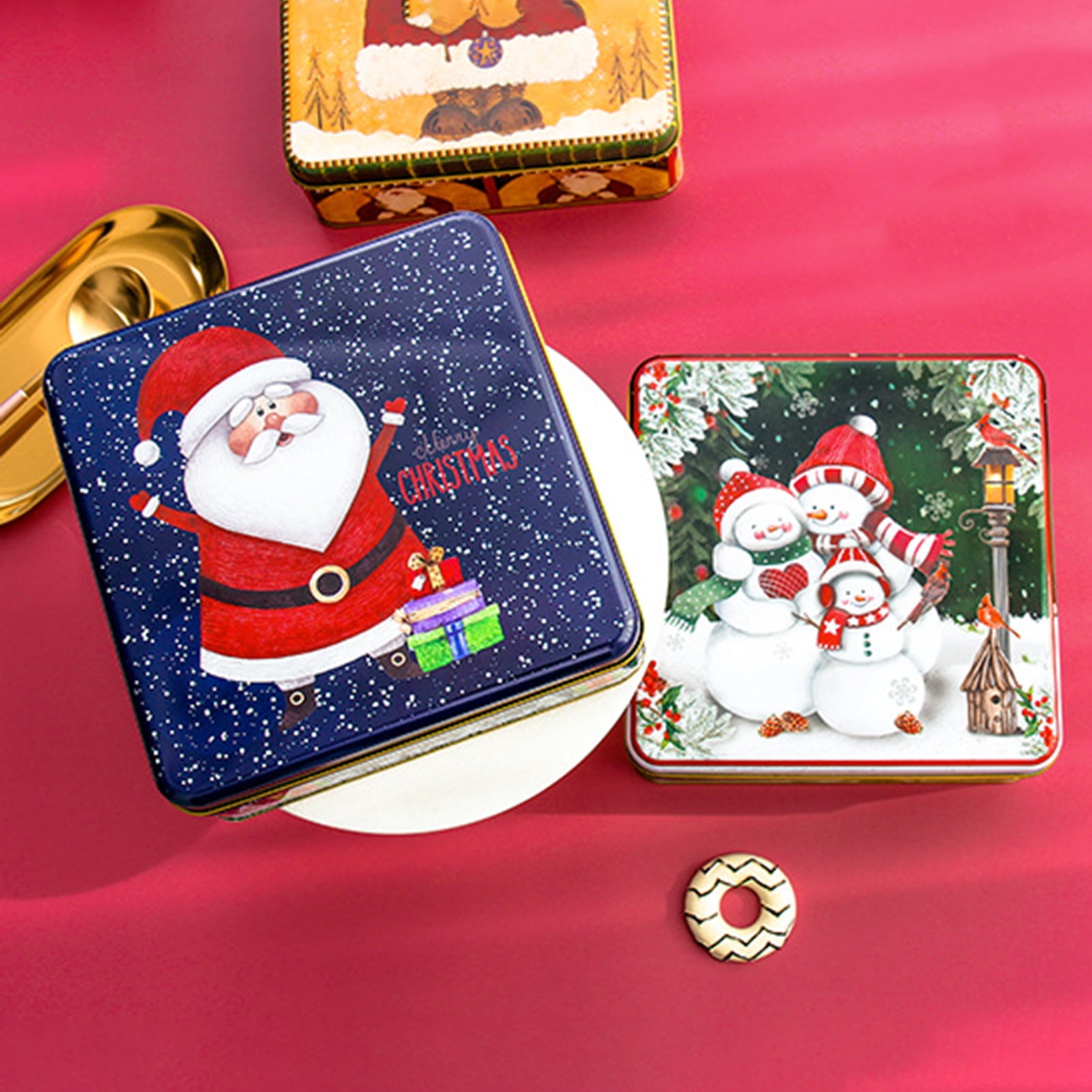 Dengjunhu Christmas Tins Boxes Durable Large Capacity Square Christmas ...