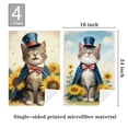 A cat wearing a top hat and a cape sitting in a field of ...