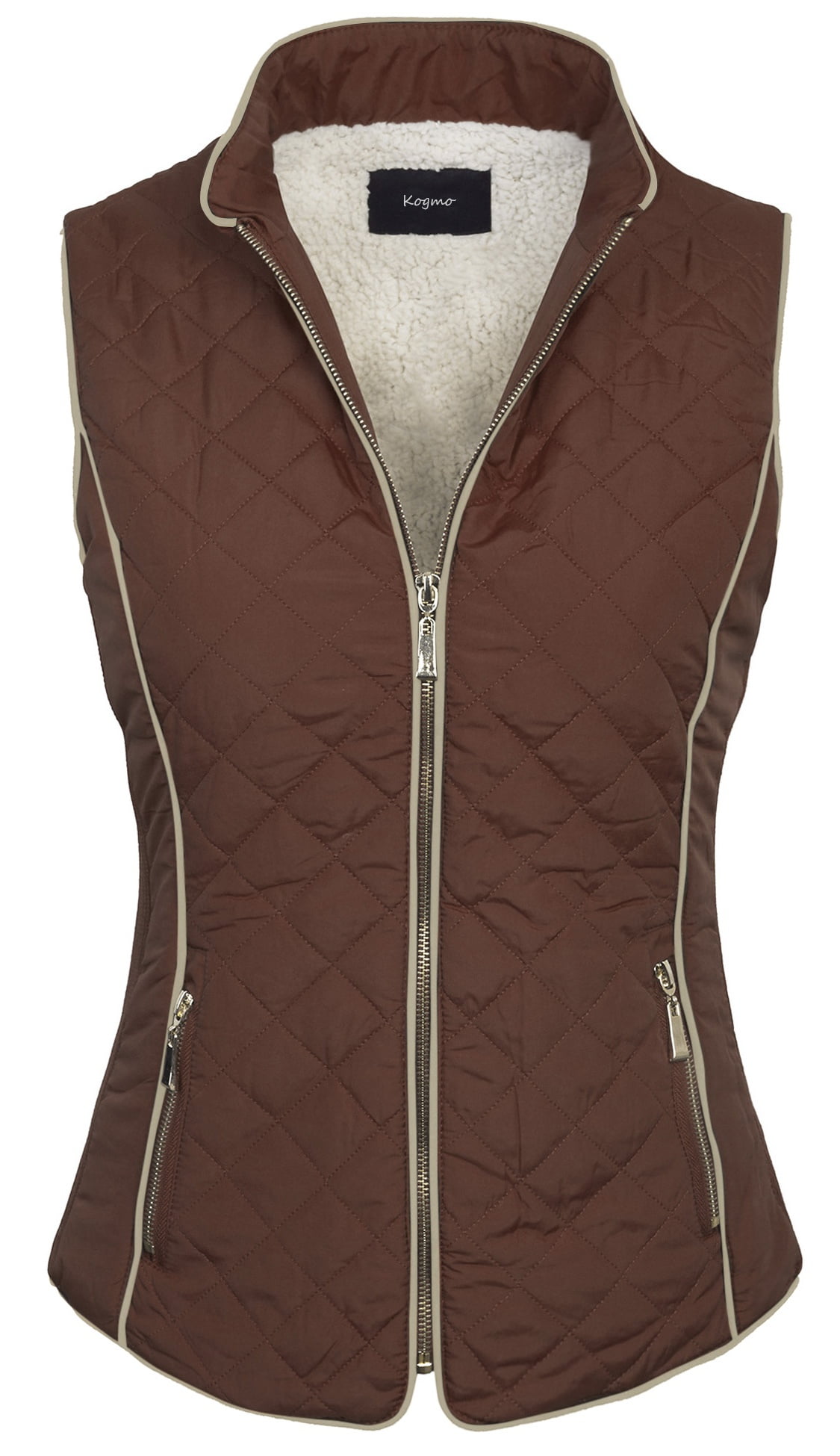 KOGMO Womens Quilted Fully Lined Lightweight Zip Up Vest with Fur ...