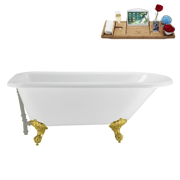 58" Streamline N4860BGM-CH Soaking Clawfoot Tub and Tray With External ...