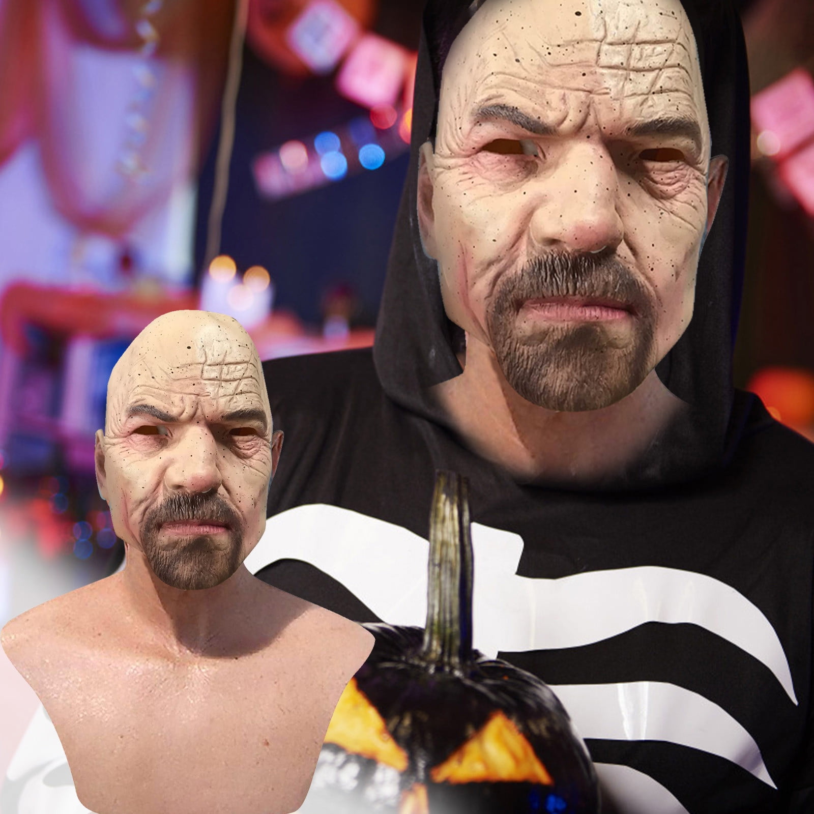 Buy QISIWOLE Old Man Mask Realistic Old Man Human Mask Halloween Scary ...