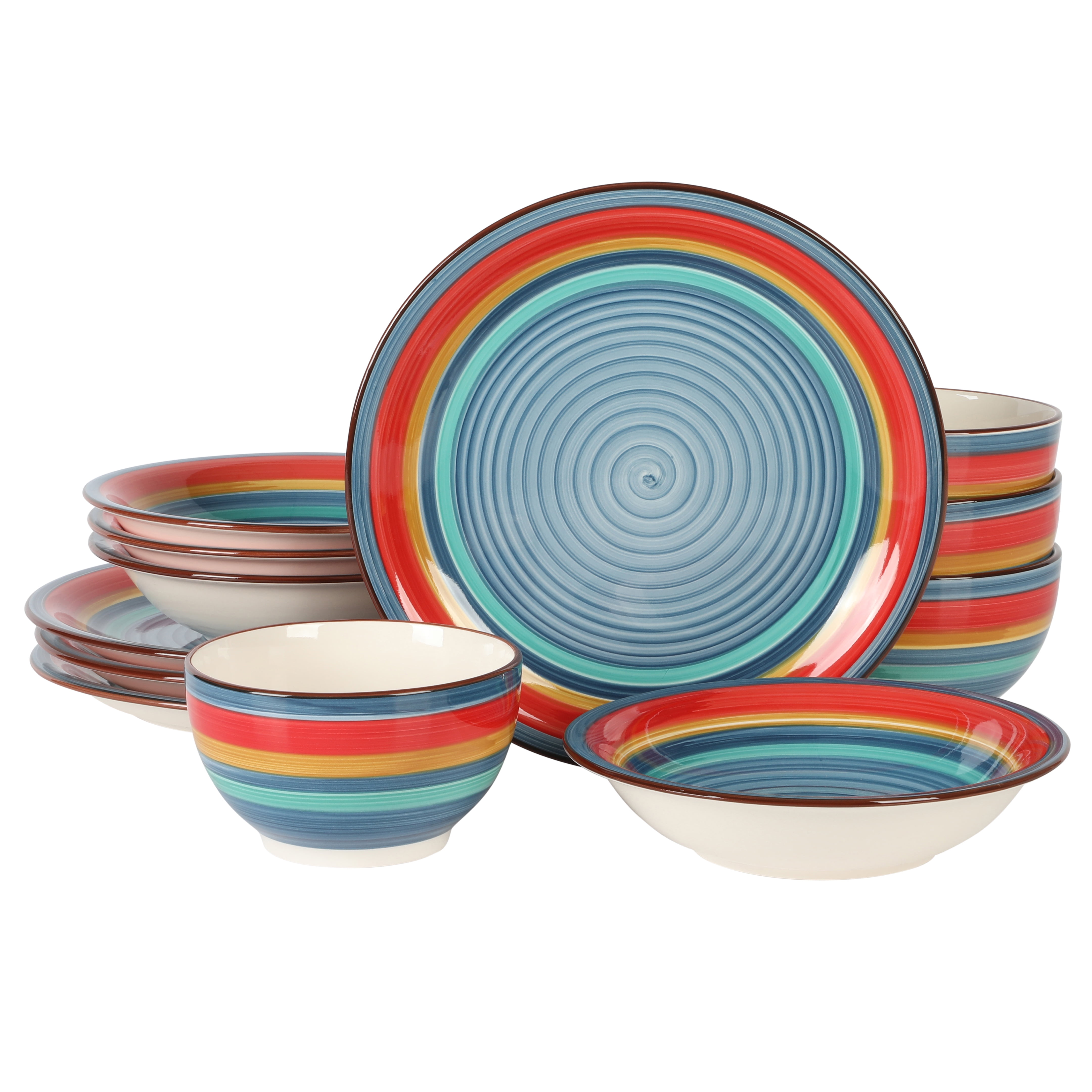 Gibson Home Rainbow Party 12 Piece Hand-Painted Multi-Color Stoneware ...