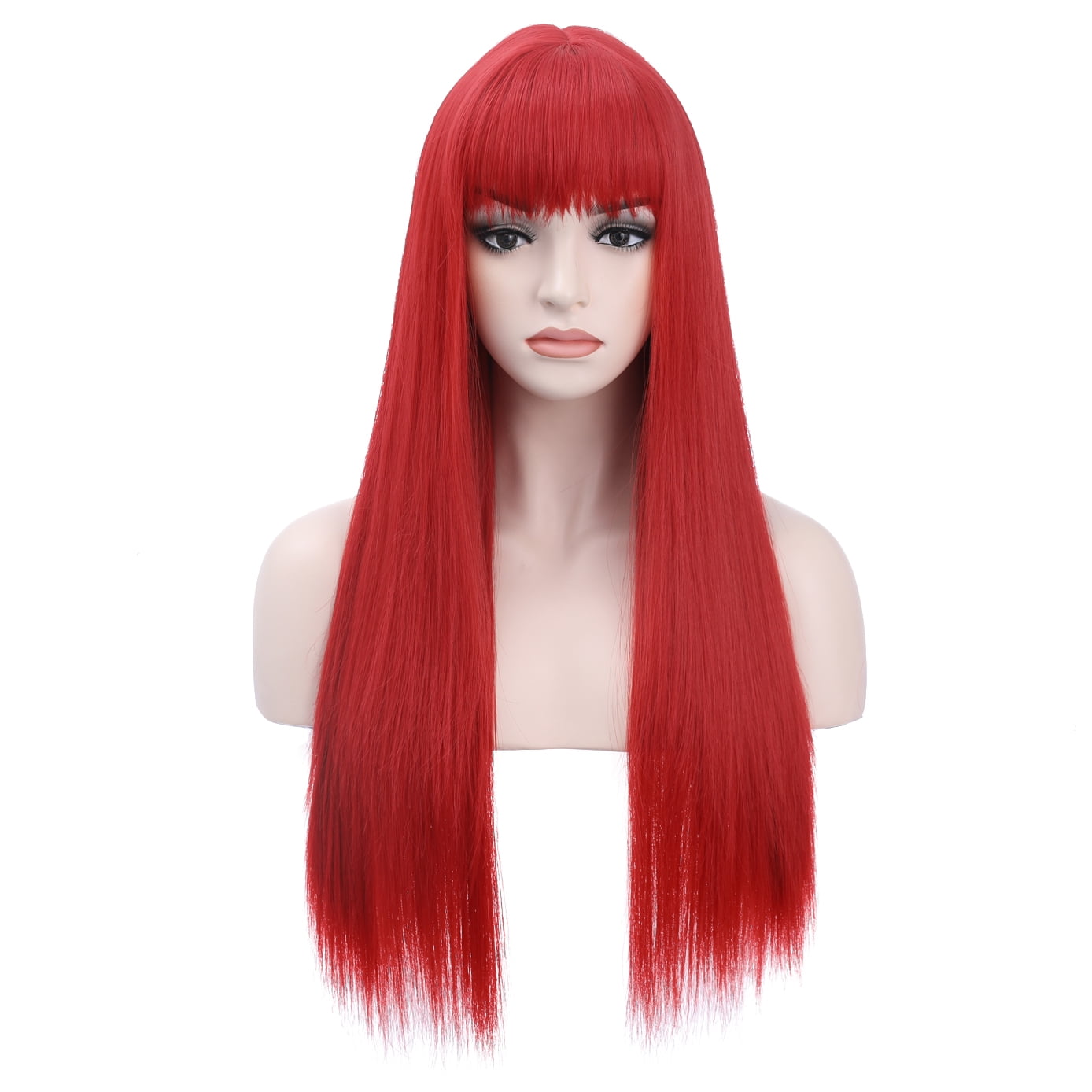 BERON Red Wigs Straight Long Hair Wigs with Bangs Women Fashion Heat ...