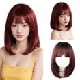 Burgundy Gradient Short Straight Hair Wig with Bangs for Women - High ...