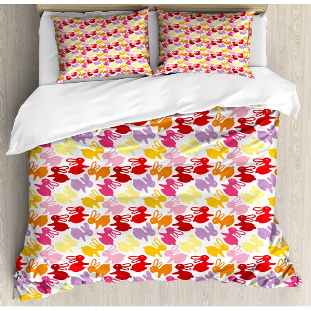 Bunny Duvet Cover Set King Size, Colorful Computer Graphics Pattern on ...