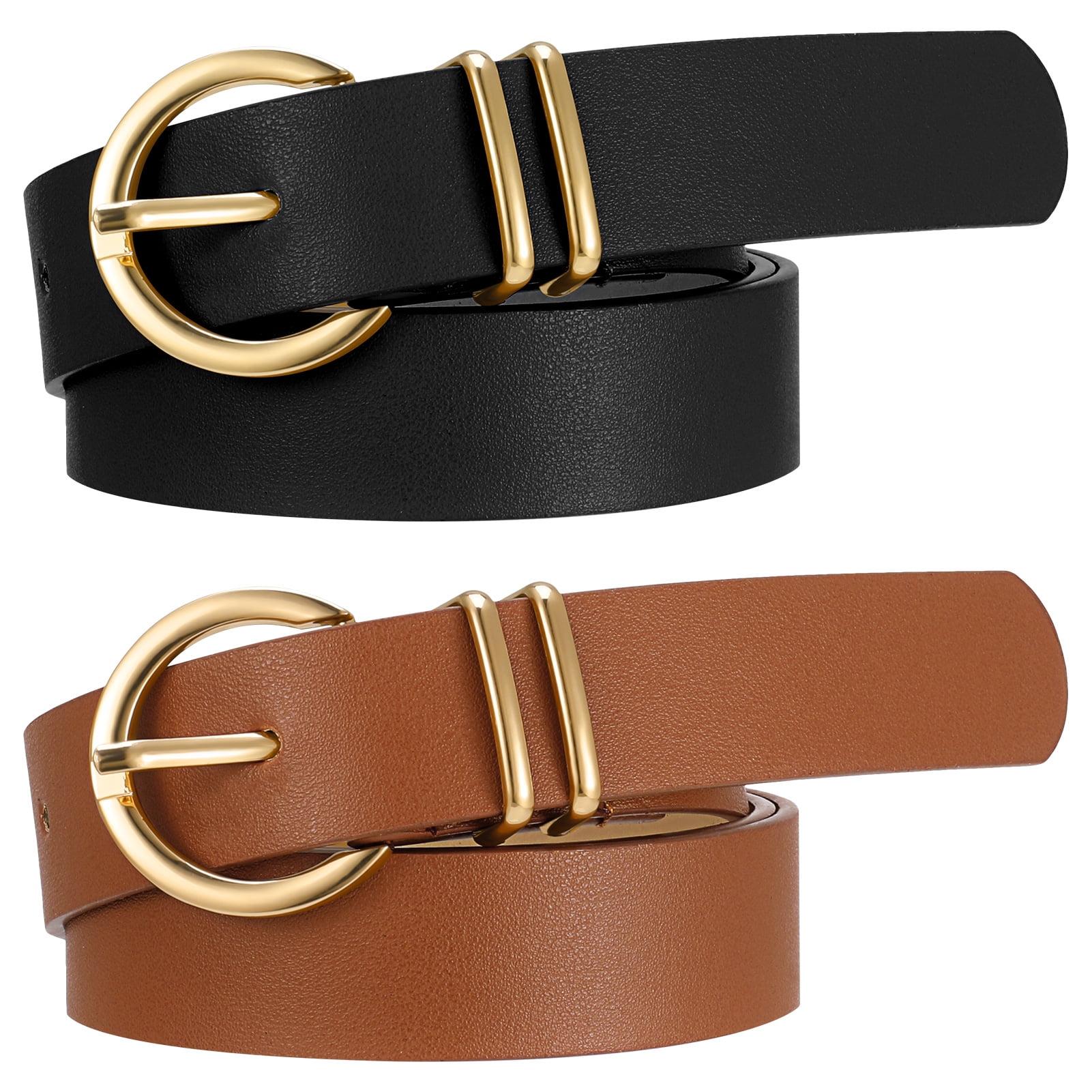 sixwipe 2 Pack Women\'s Leather Belts for Jeans Pants Dresses, Gold ...