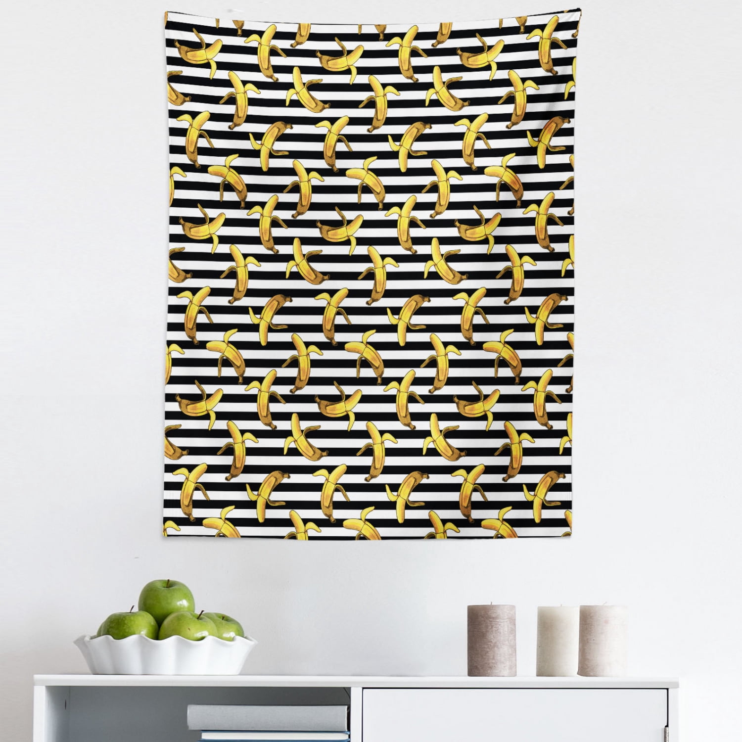 Indie Tapestry, Pattern with Horizontal Stripes and Banana Tropical ...