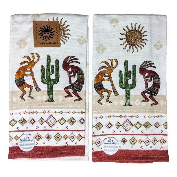 Set of 2 SUNDANCE Flute Duo Kokopelli Terry Kitchen Towels by Kay Dee ...
