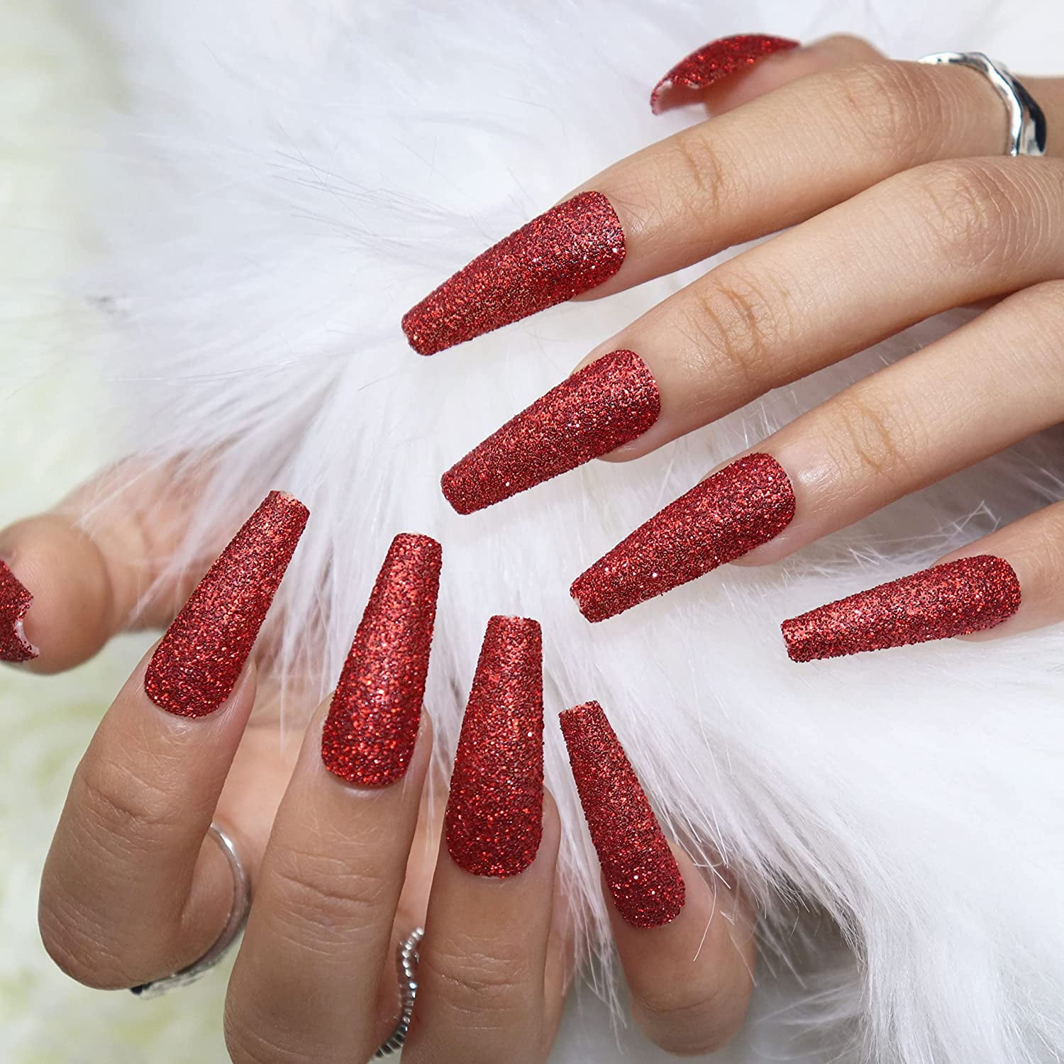 Red Sparkle Acrylic Nails