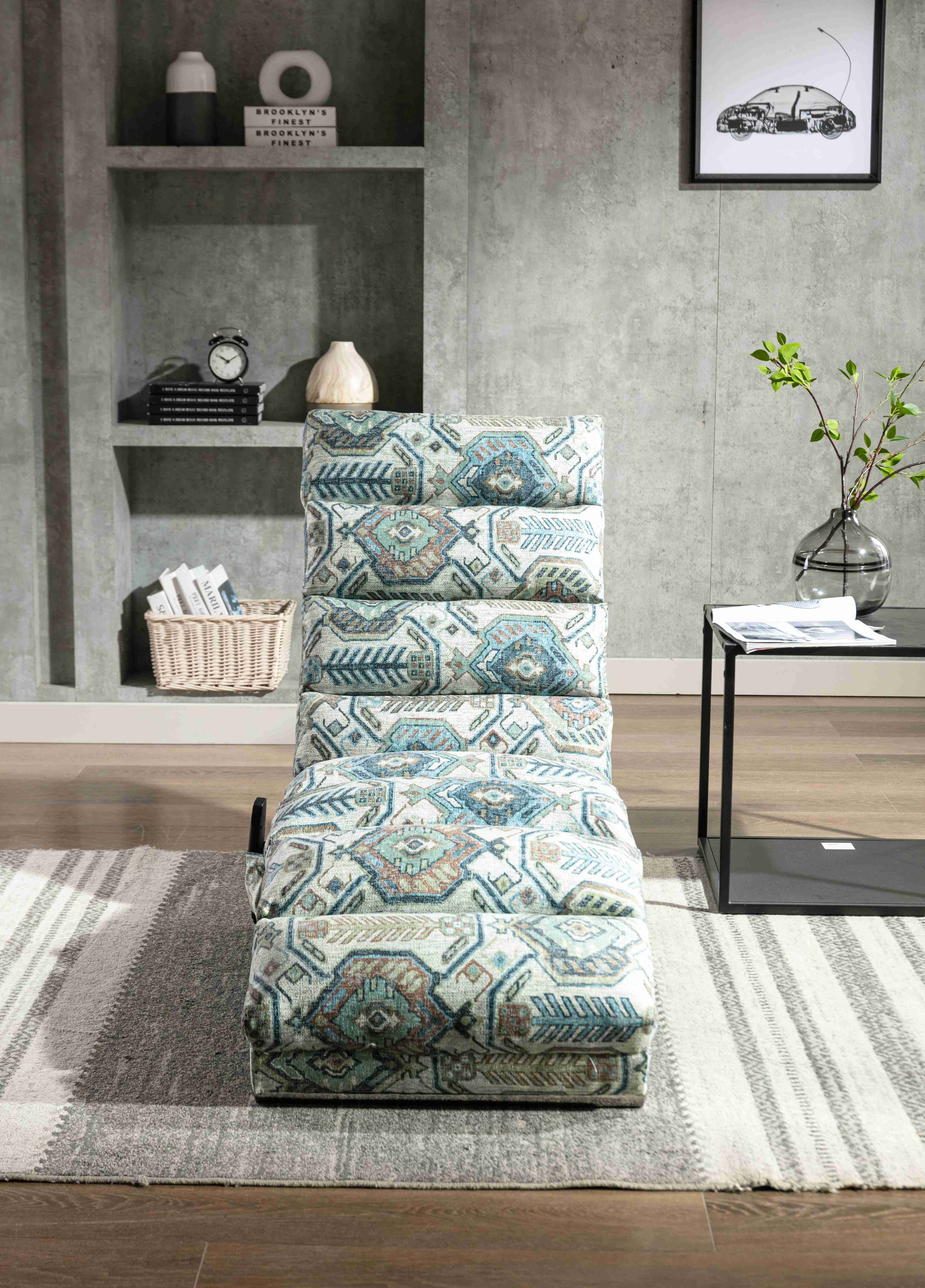 Chaise Lounge Indoor Chair, Modern Polyester Upholstered Long Lounger ...