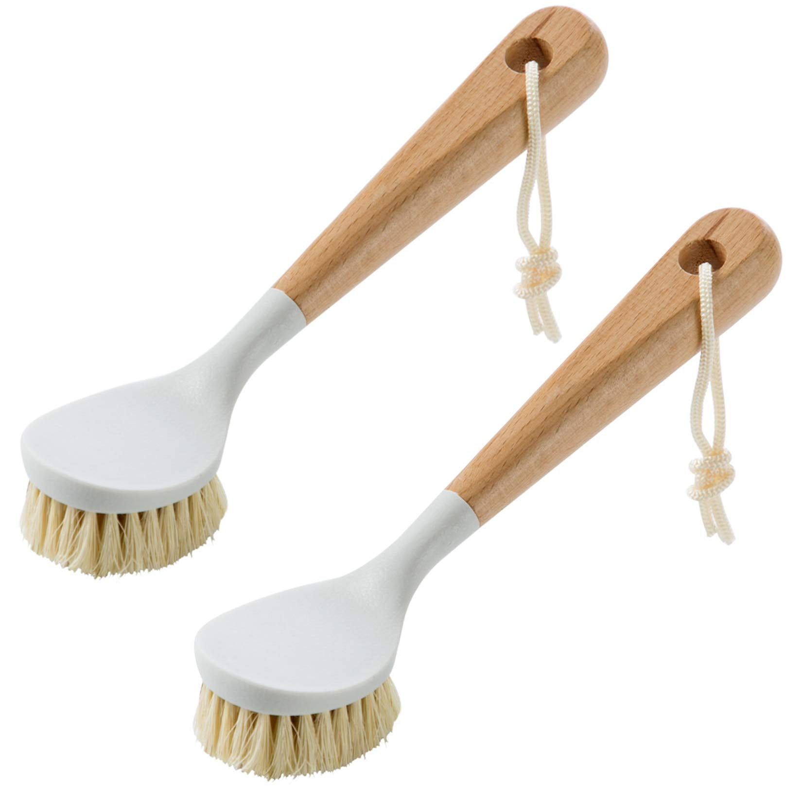 2-Pack Dish Brush with Handle, Long Handle Dish Brush with Bamboo ...