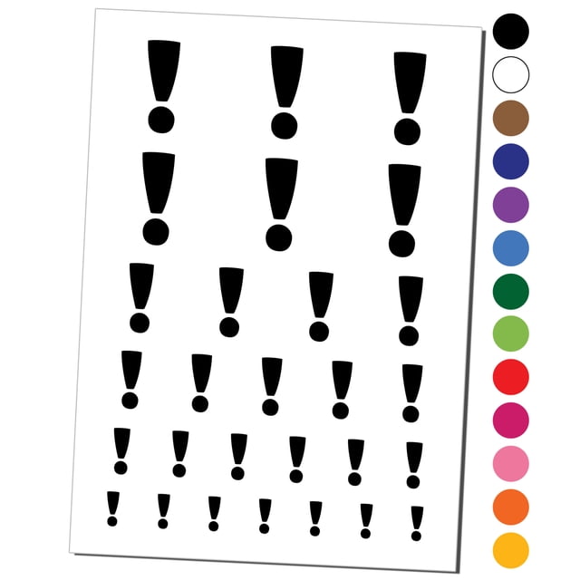 Exclamation Mark Punctuation Water Resistant Temporary Tattoo Set Fake ...