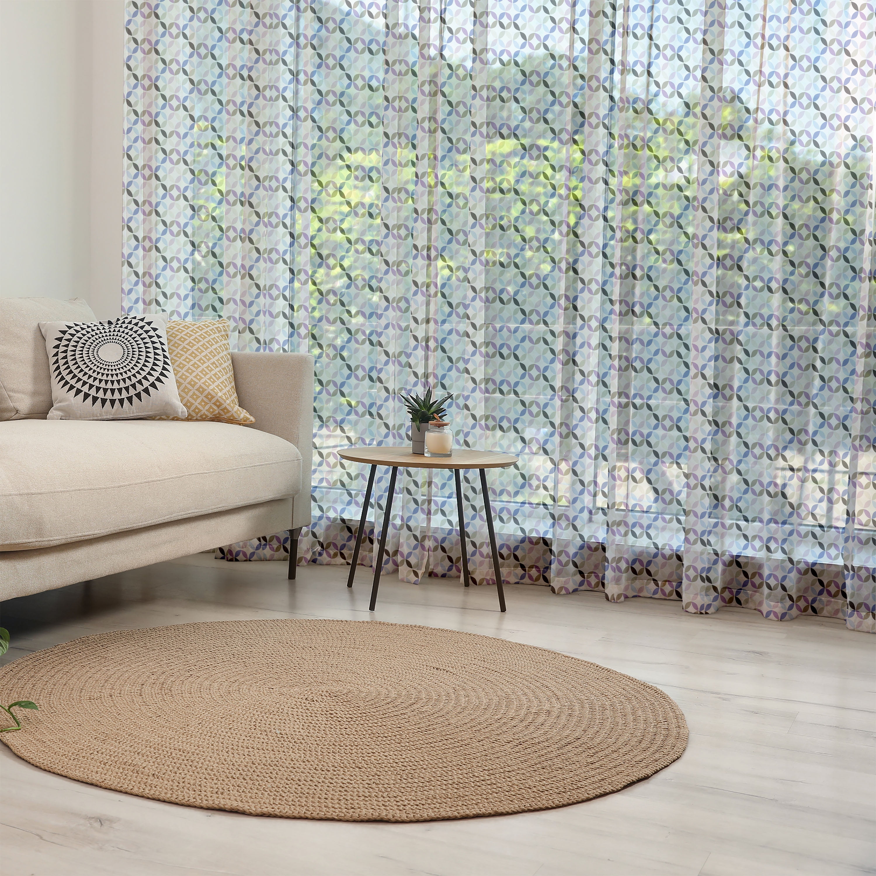 Geometric Circle Tulle Curtains with Rod Pocket, New Age Style Contrast ...