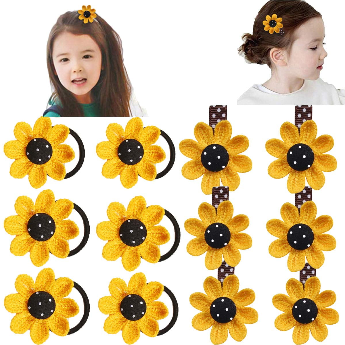 Baby Girls Hair Accessories Sunflowers Elastic Ties Bands Hair Clips ...
