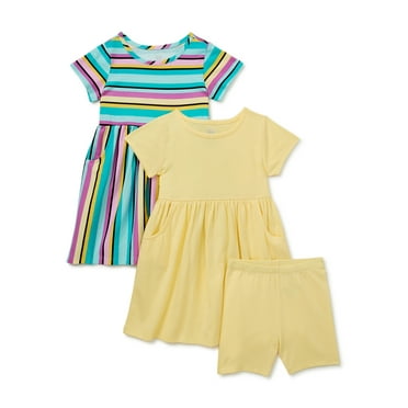 Wonder Nation Baby and Toddler Girl Knit Dress with Pockets and Biker Shorts Set, 3 Piece ...