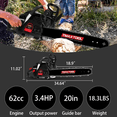 20 Inch Gas Chainsaw, 62cc 2-Stroke Powerful Gas Powered Saw for Wood ...