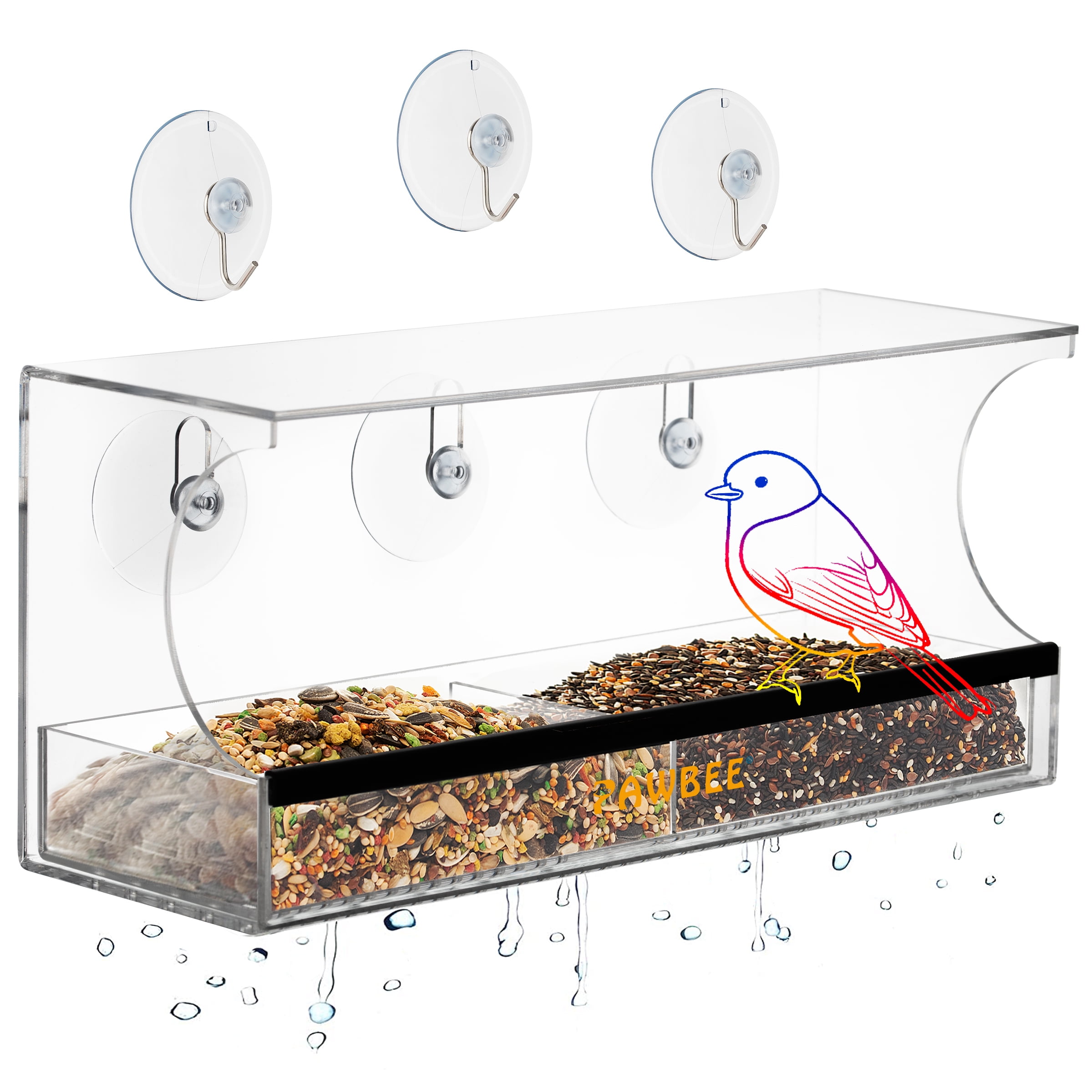 PAWBEE Window Bird Feeder, Large Wild Bird Feeder for Outside, Clear ...