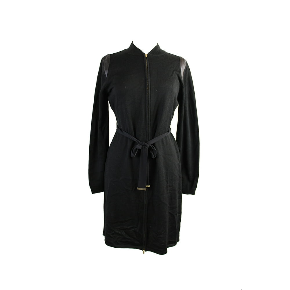 Calvin Klein Calvin Klein Black Long Sleeve Zip Front Belted Sweater