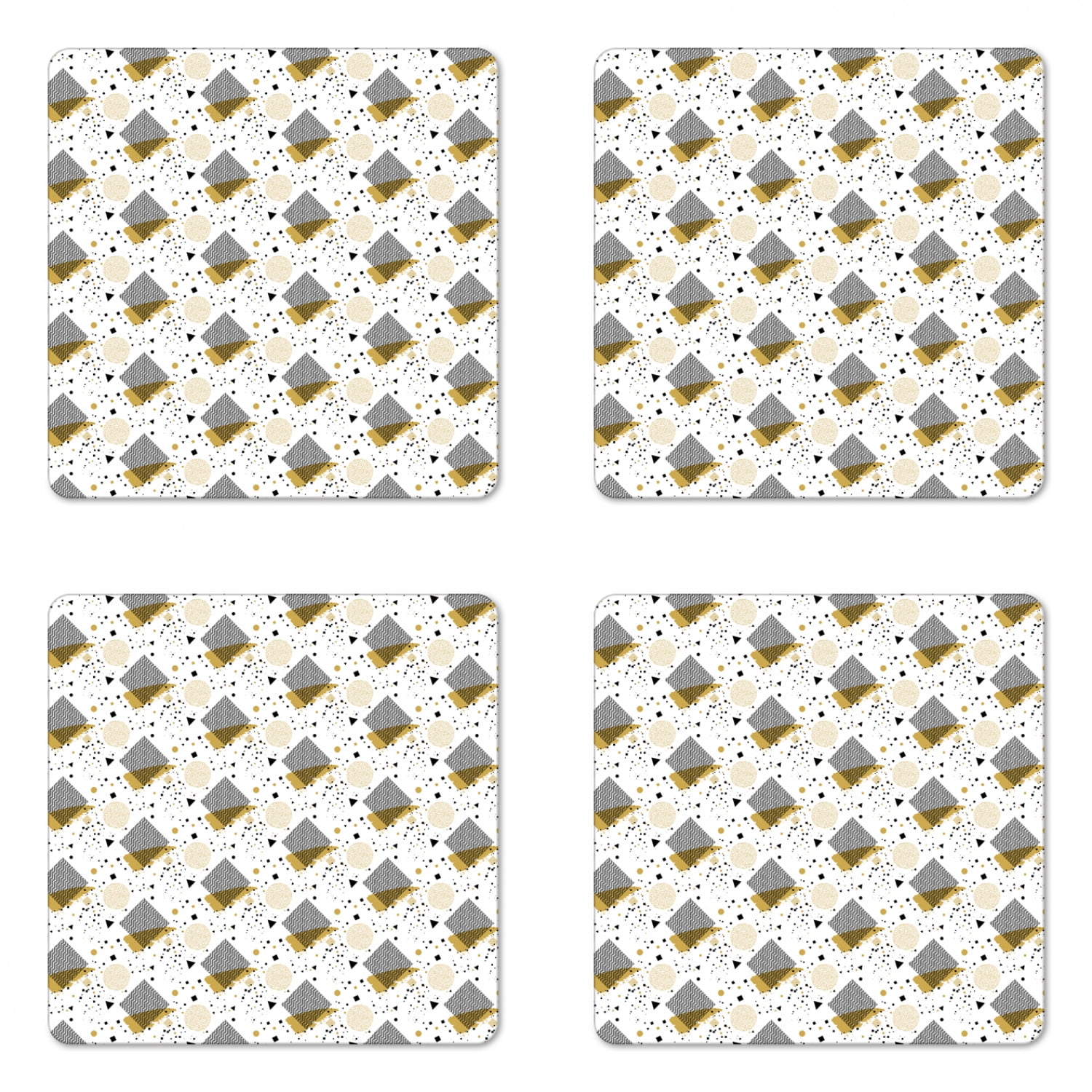 Abstract Coaster Set of 4, Squares Triangles Circles and Wavy Stripes ...