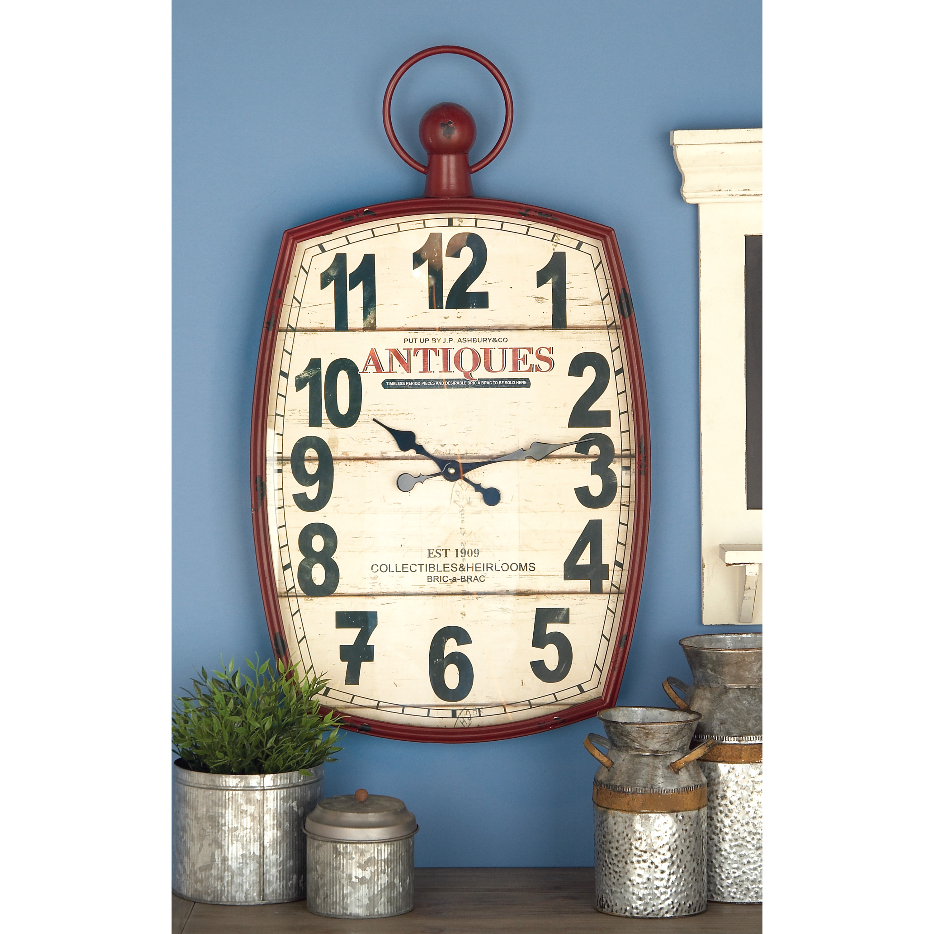 DecMode 19" x 33" Red Metal Pocket Watch Style Wall Clock - Walmart.com