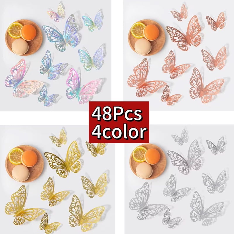 48 piezas de decoración de pared de mariposa 3D, 4 estilos, 3 tamaños ...