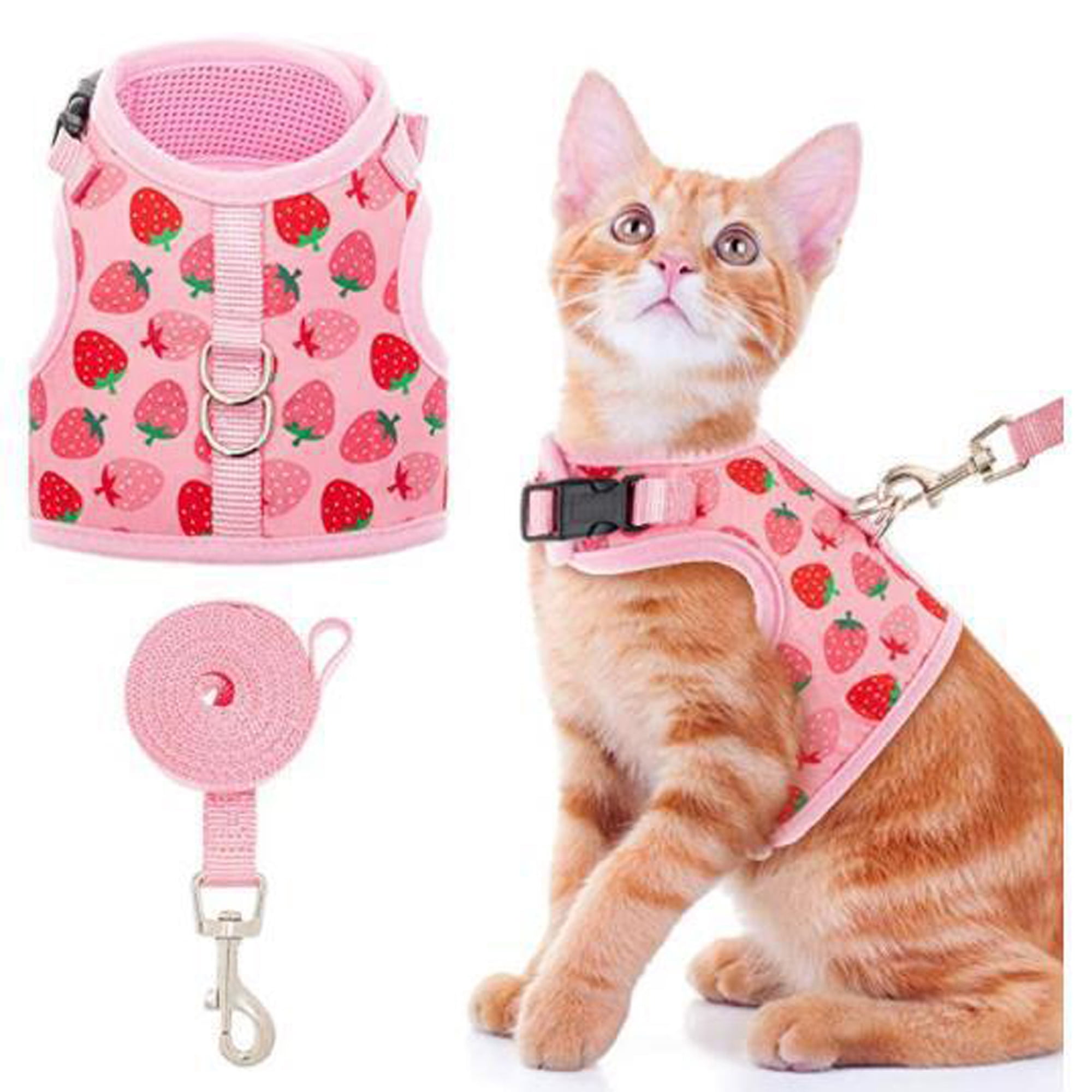 Multitrust Adjustable Cat Vest, Pink Strawberry Print Mesh Harness ...
