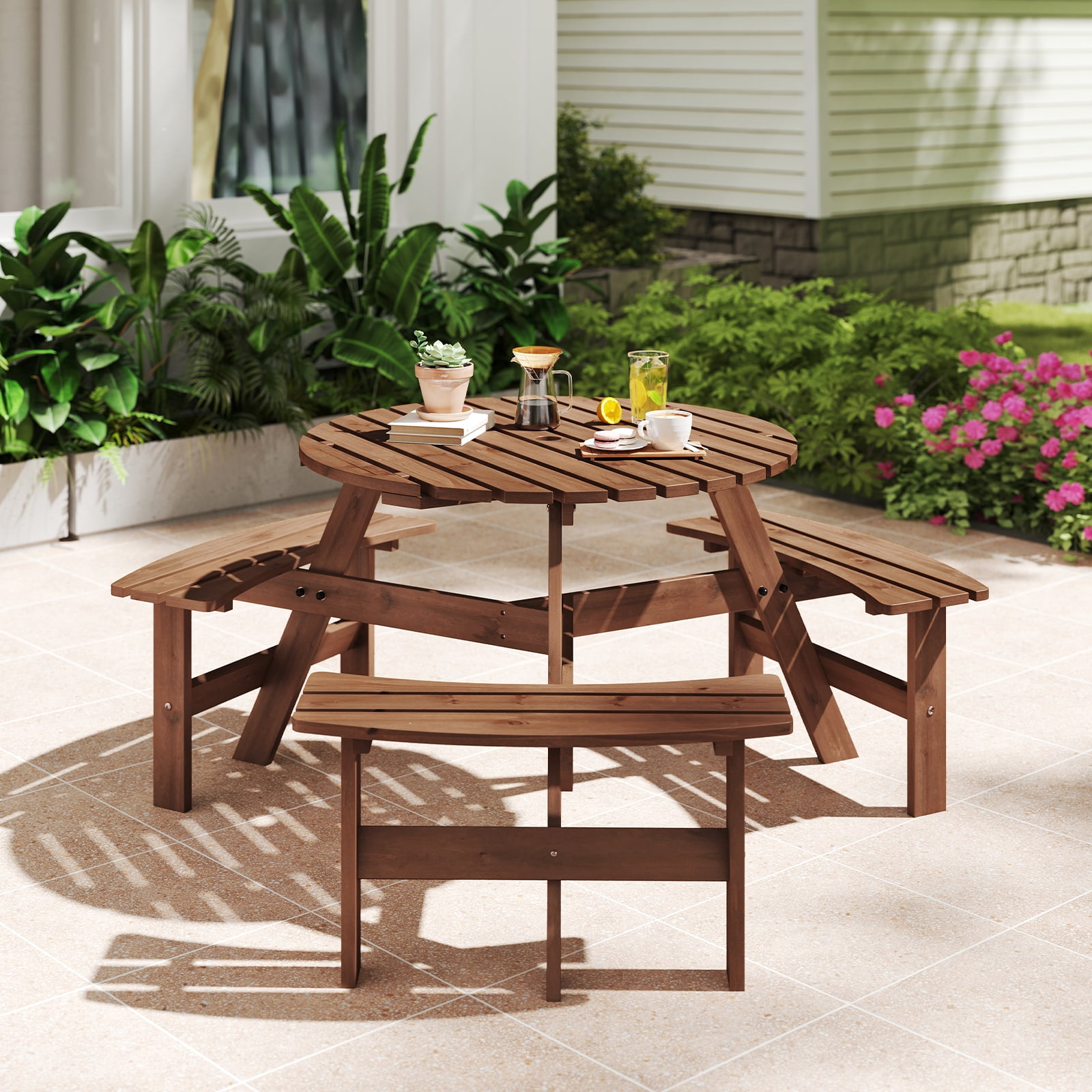 Click here for Costway 6-Person Round Picnic Table Set With 3 Bui... prices