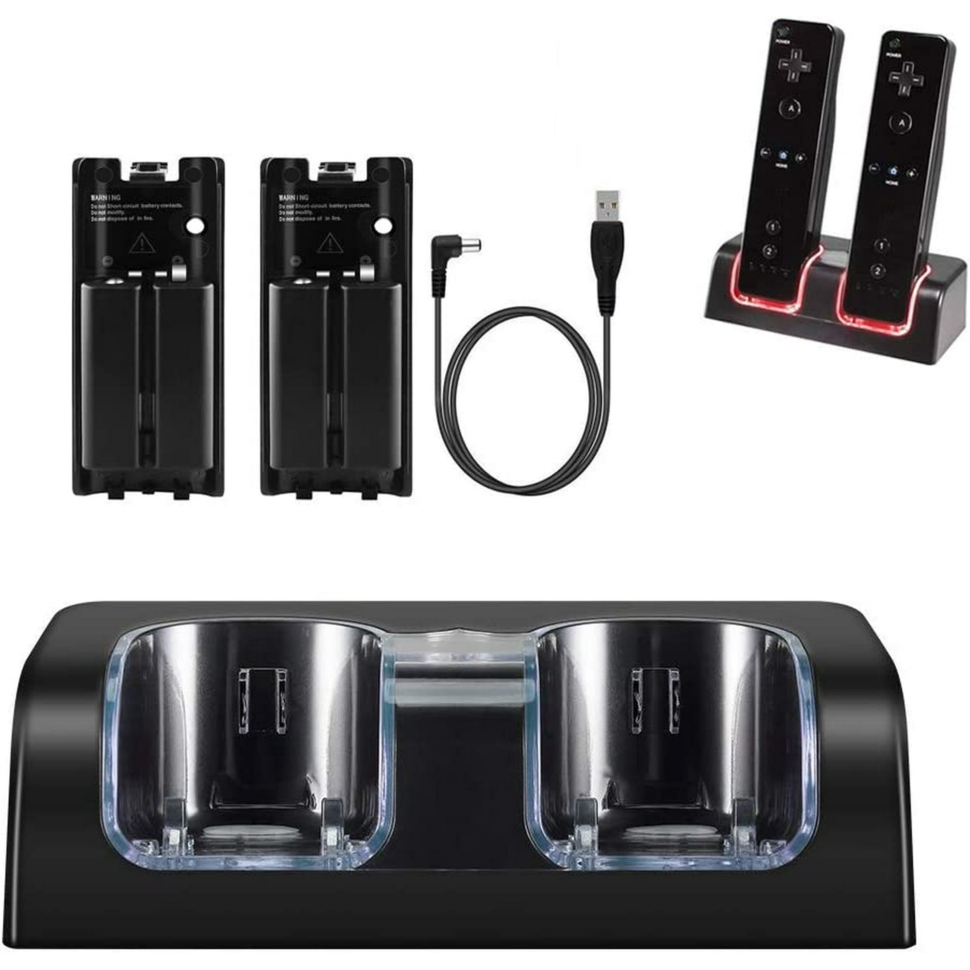 Unbranded Wii Chargers For Nintenndo Wii Remote Controller Wii Charger Dock Station With 2 Rechargeable Batteries And Usb Charging Cord Black White
