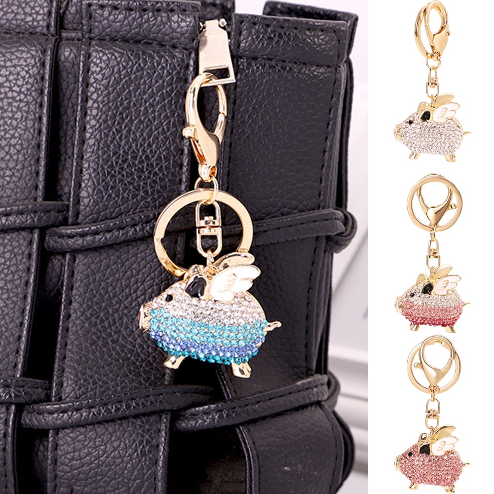 SPRING PARK KeyChain Rhinestone Inlaid Pig Rope Tassel Rhinestone Key ...