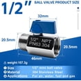 4Pack 1/2" Mini Ball Valve, 304 Stainless Steel Shut-Off Valve NPT ...