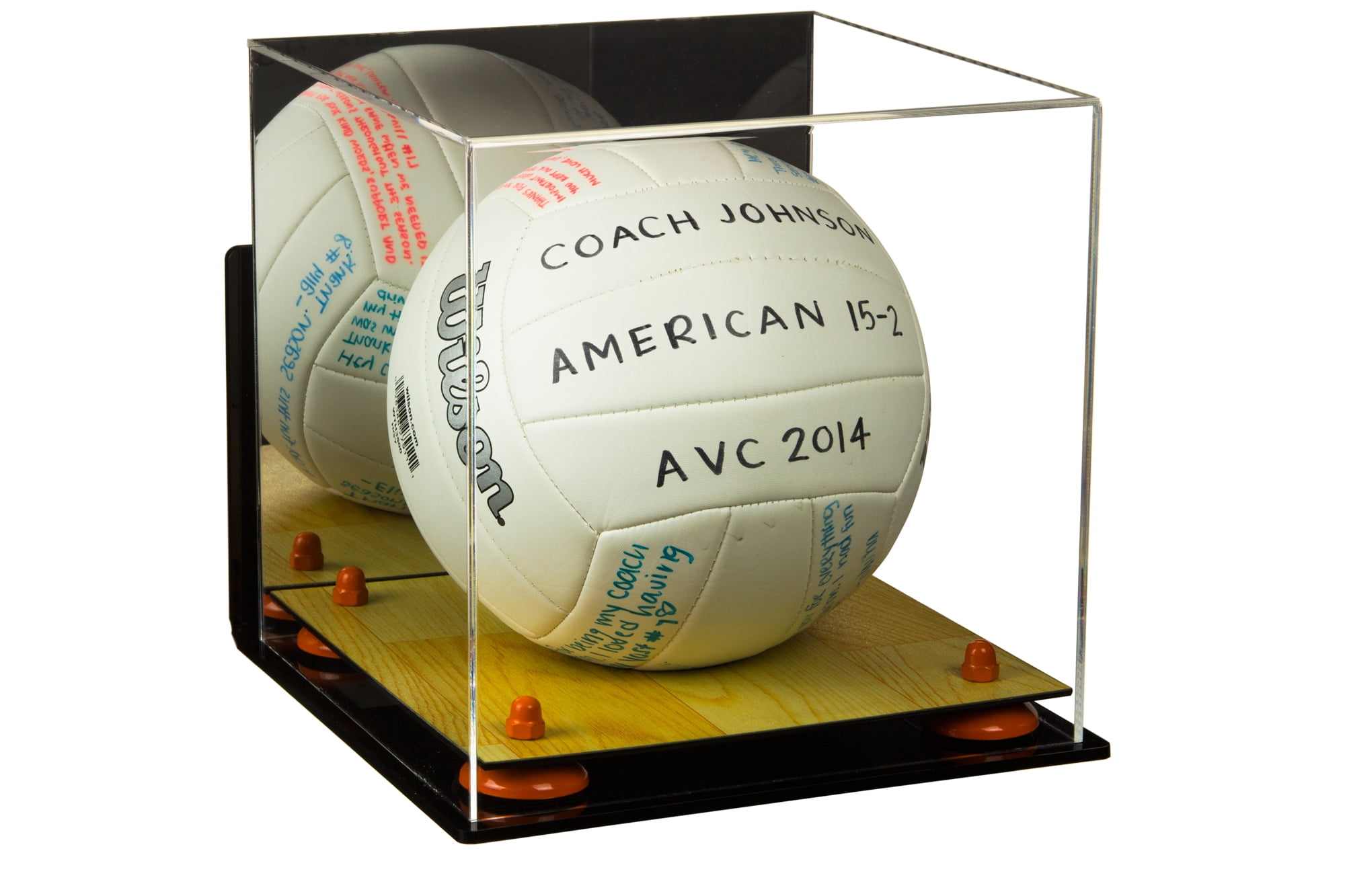 Deluxe Acrylic Volleyball Wall Mount Display Case with Orange Risers ...