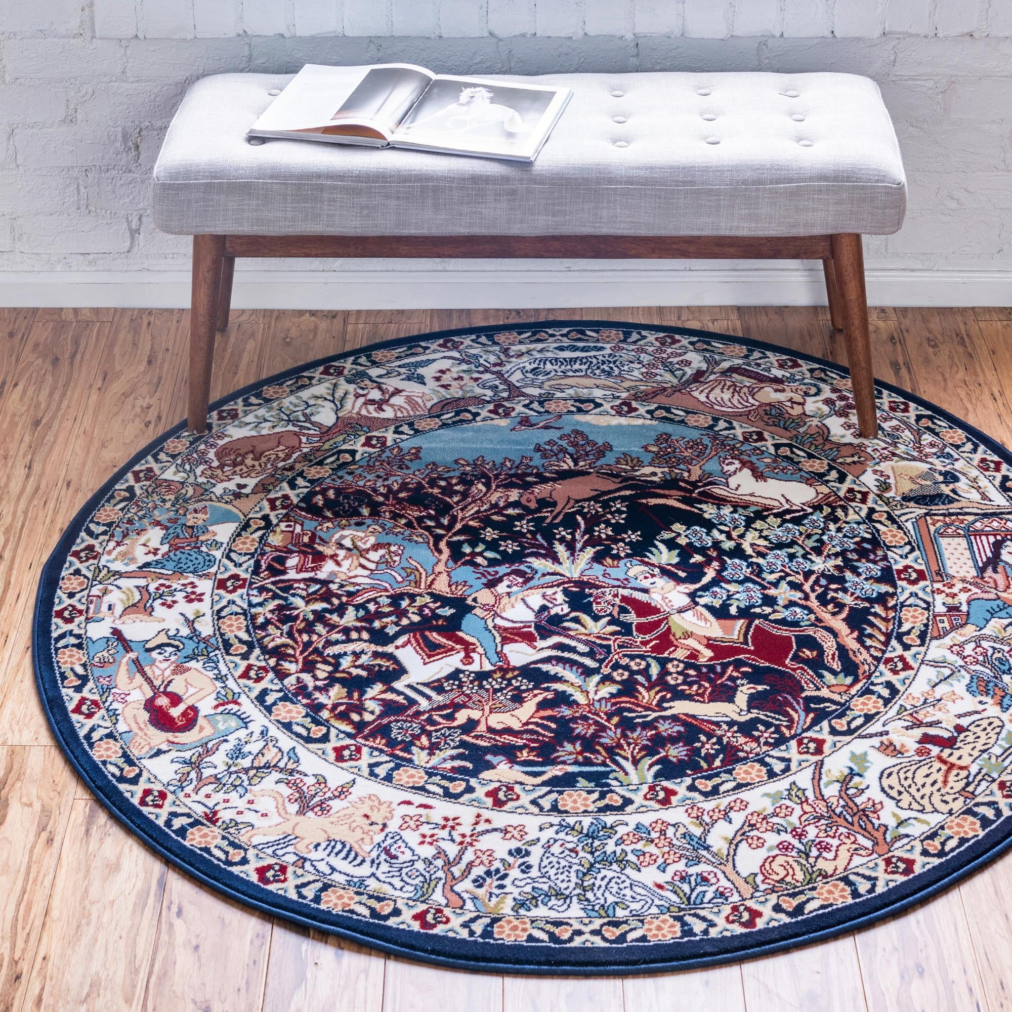 Rugs.com Rabia Collection Rug – 10' Round Navy Blue Low Rug Perfect For ...